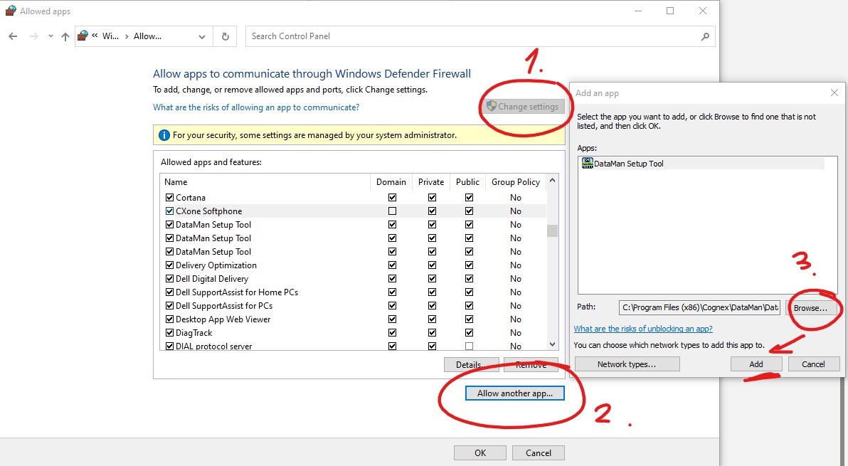 Allow DataMan Setup Tool Through Windows Firewall | Cognex Support ...