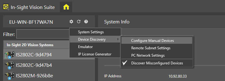 [In-Sight] How to retrieve a vision system in In-Sight Vision Suite or In-Sight Explorer using ...