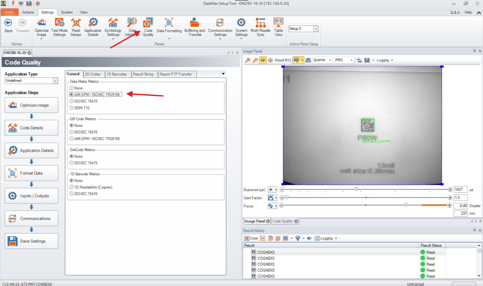[DataMan] How to setup Quality Metrics on DataMan 290? | Cognex Support ...